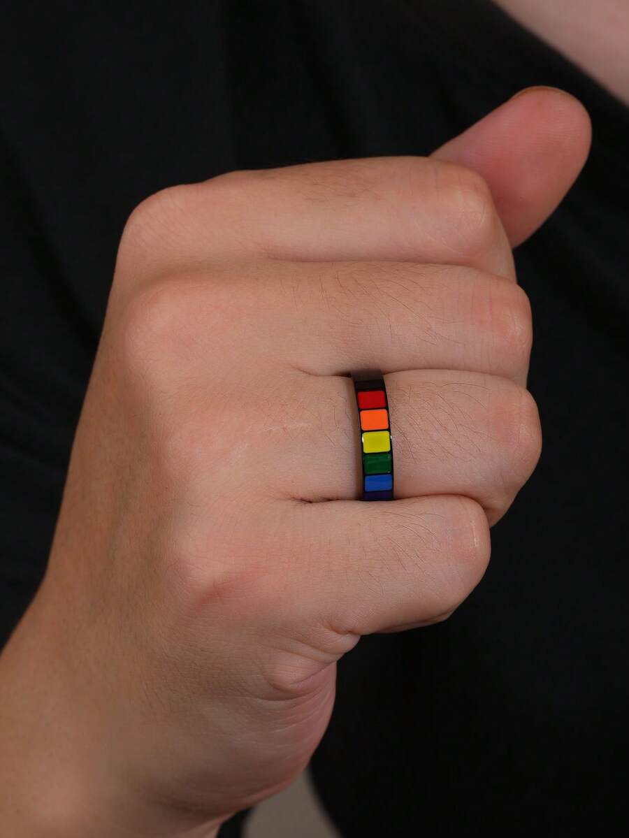 1pc Fashion Funky Stainless Steel Rainbow Block Ring For Men For Pride ...