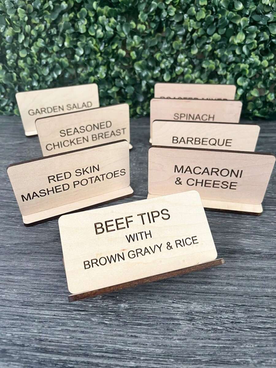 Etiquetas de madera para identificar alimentos en buffet, tarjetas de ...