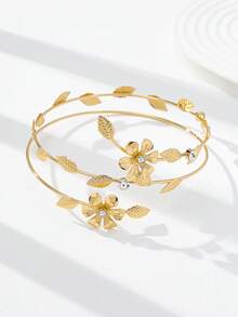 1 Pc Flower Floral Decor Metal Arm Cuff / Metal Wire Wrap Design Upper ...