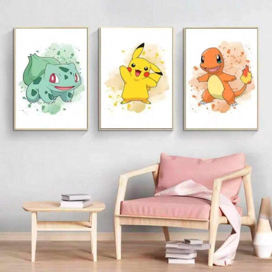 pokemon 1/3PCS Optional Frame Posters Wall ArtsCanvas Pokemon Pikachu ...
