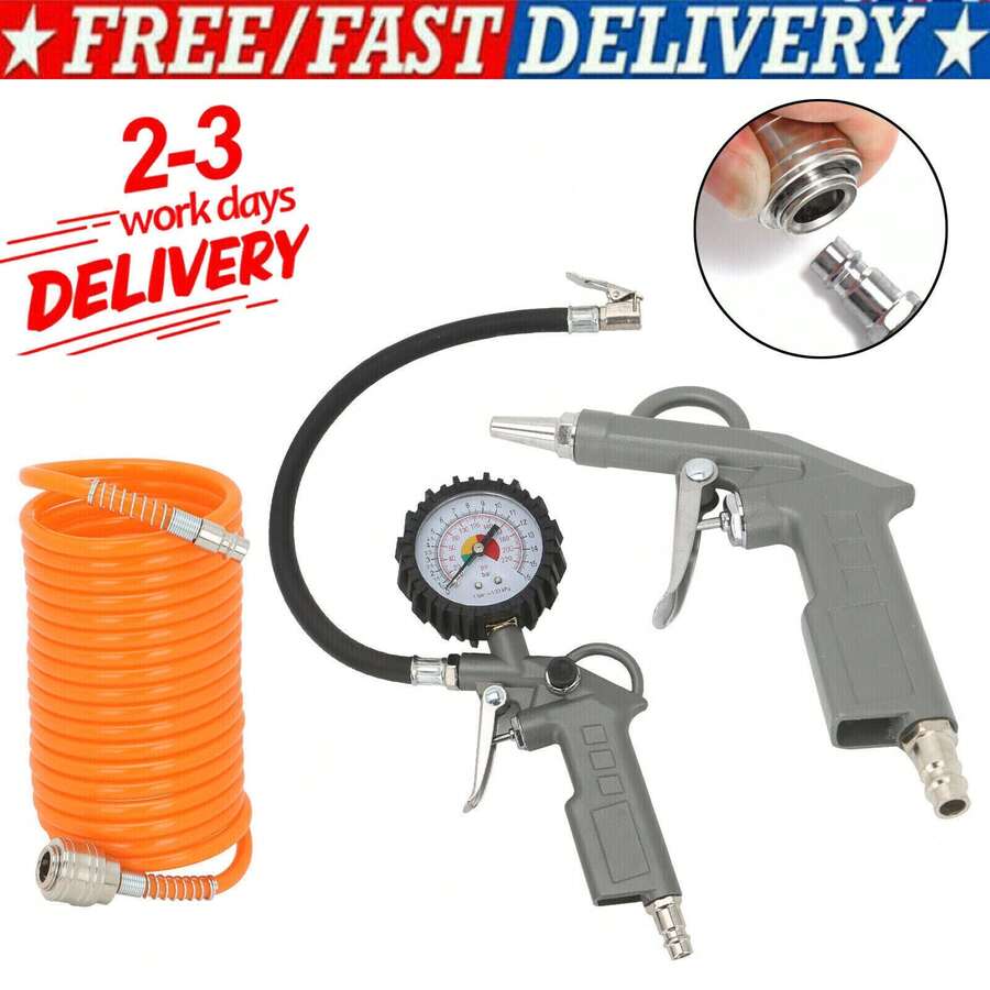 3 Pcs Air Compressor Recoil Hose Line Tool Car Tyre Inflator Duster Gun ...