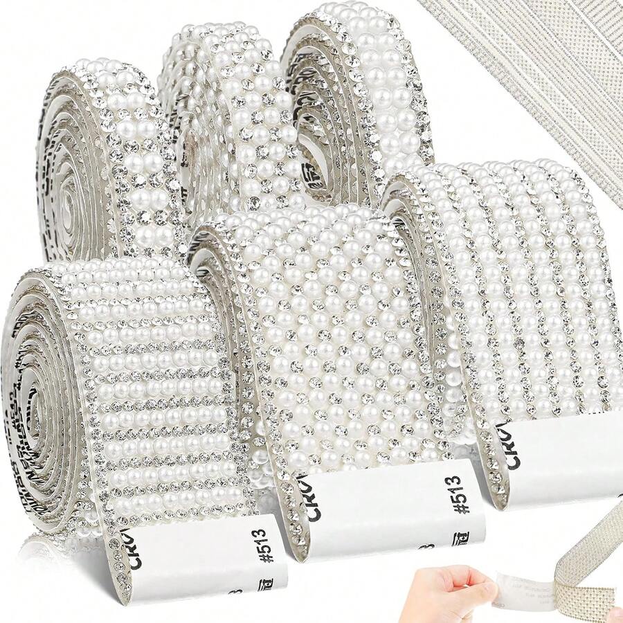 6 Rolls Self-Adhesive Pearl Diamond Ribbon, Imitation Crystal ...