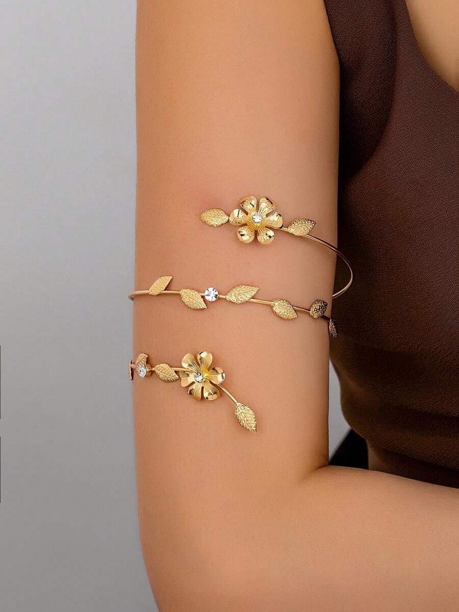 1 Pc Flower Floral Decor Metal Arm Cuff / Metal Wire Wrap Design Upper ...