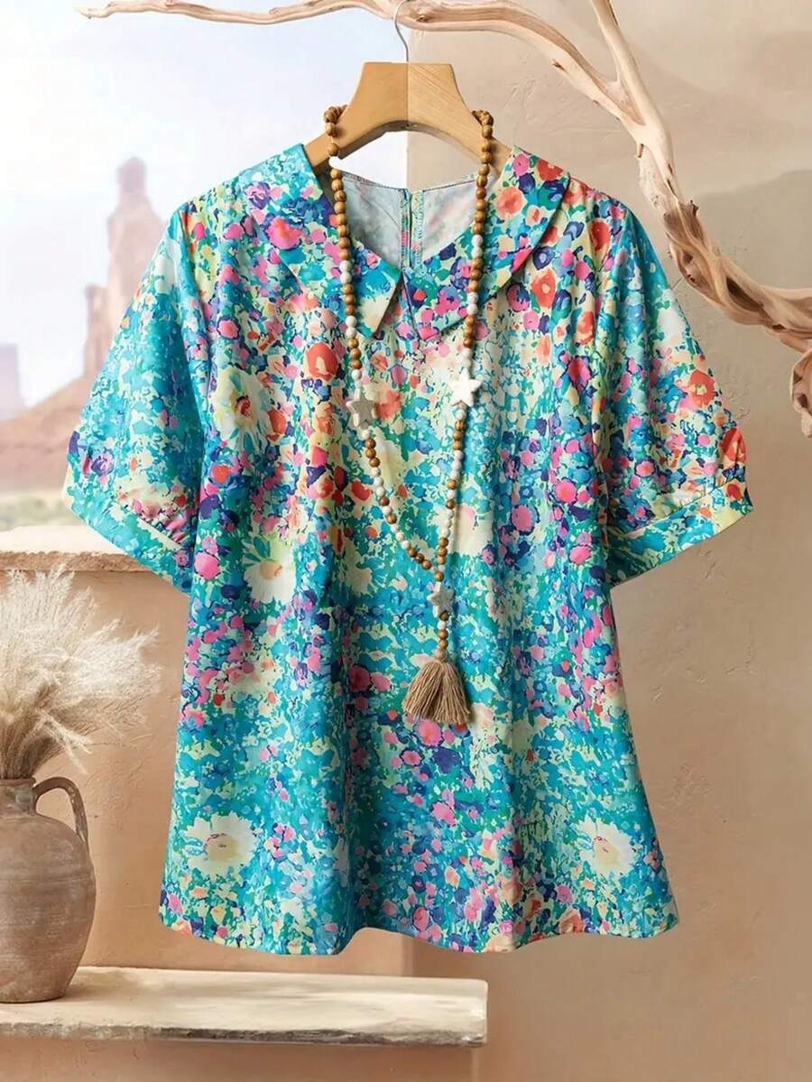 Plus Size Women Casual Floral Print Blouse | SHEIN USA