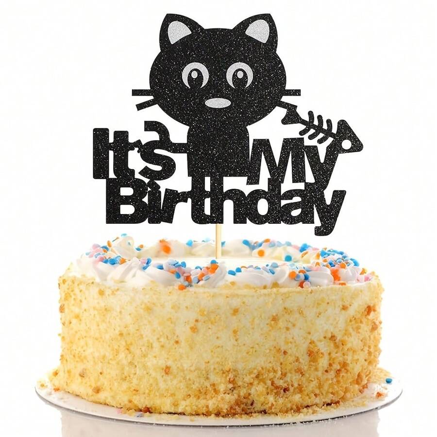 1pc Cat Birthday Cake Topper, Black Glitter Cat Pet Cake Topper For Cat ... 1pc Cat Birthday Cake Topper, Black Glitter Cat Pet Cake Topper For Cat ...