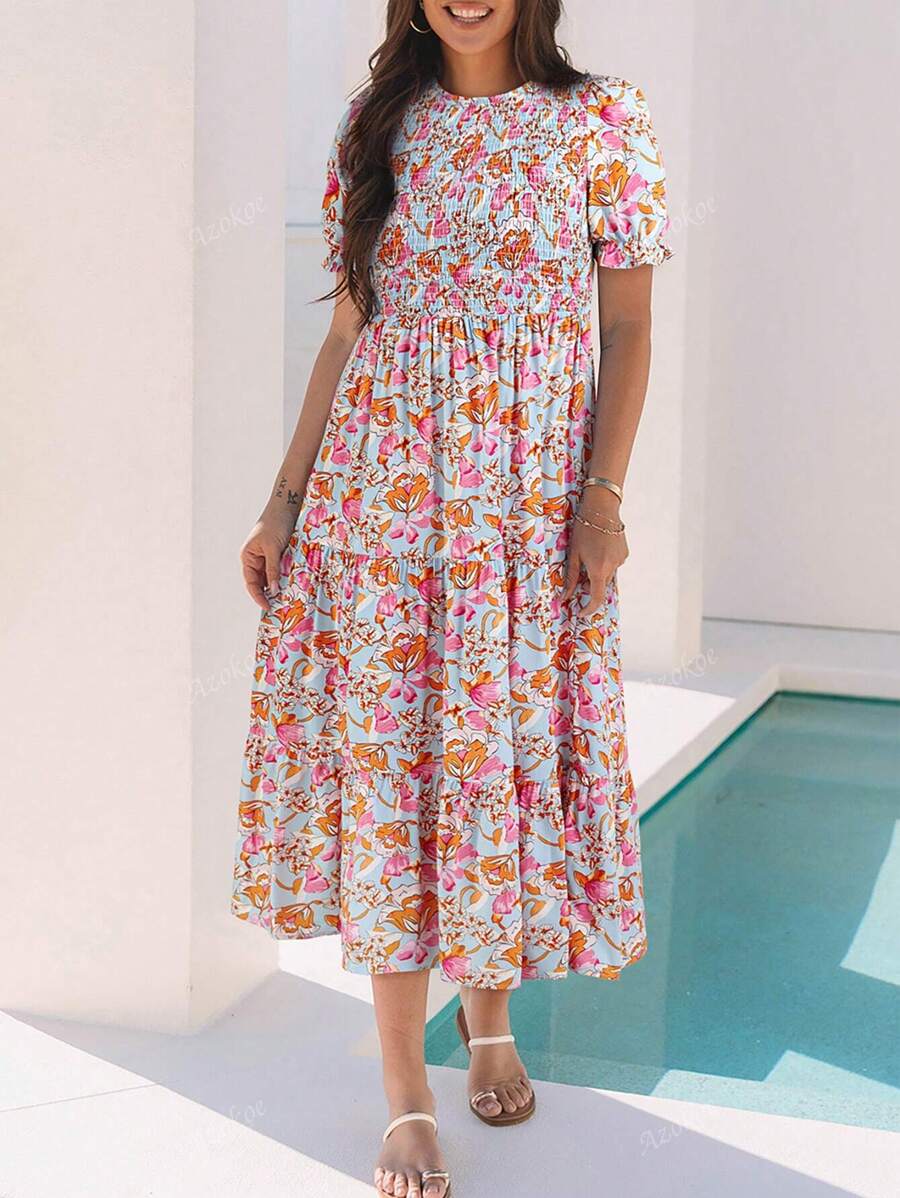 Allover Floral Print Ruffle Hem Dress | SHEIN USA