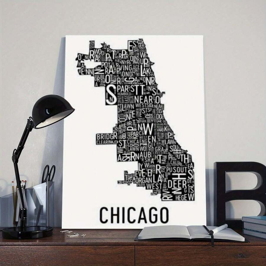 Chicago Typography Neighborhood Map Art City Print Chicago Wall Art ...