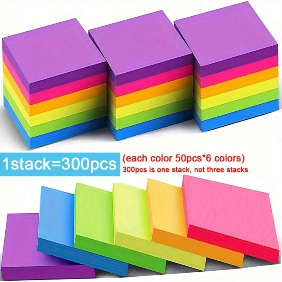 6pcs 300 Sheets Bright Fluorescent Sticky Notes - Various Colors For ...