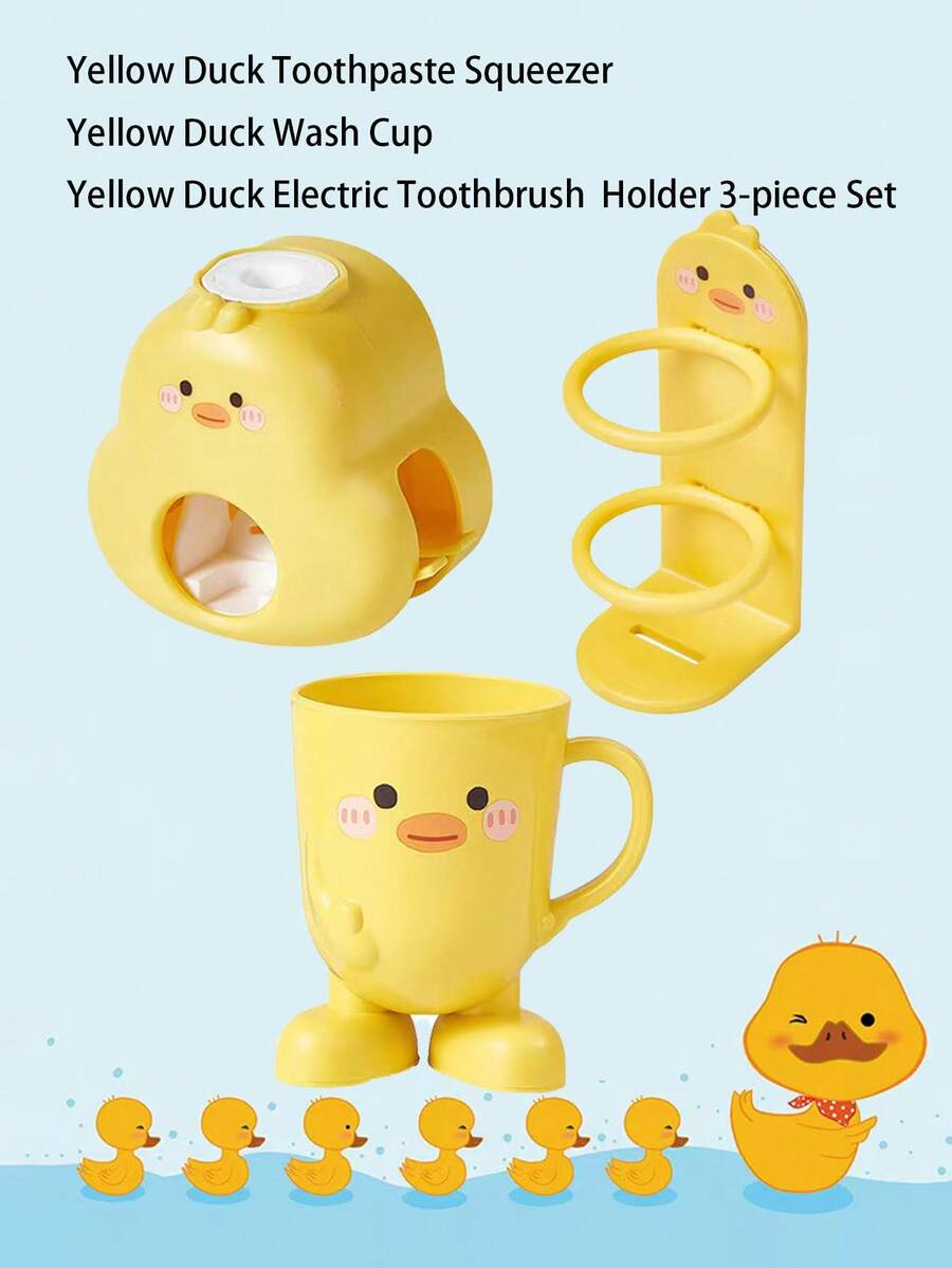 Ellow Duck Wash 3 Pieces Set Yellow Duck Toothpaste Holder+Yellow Duck ...