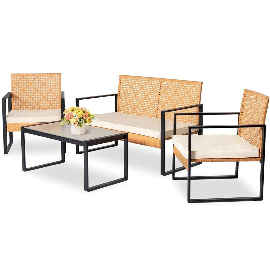 3 Piece Wicker Patio Furniture Set, Outdoor Conversation Bistro Sets ...