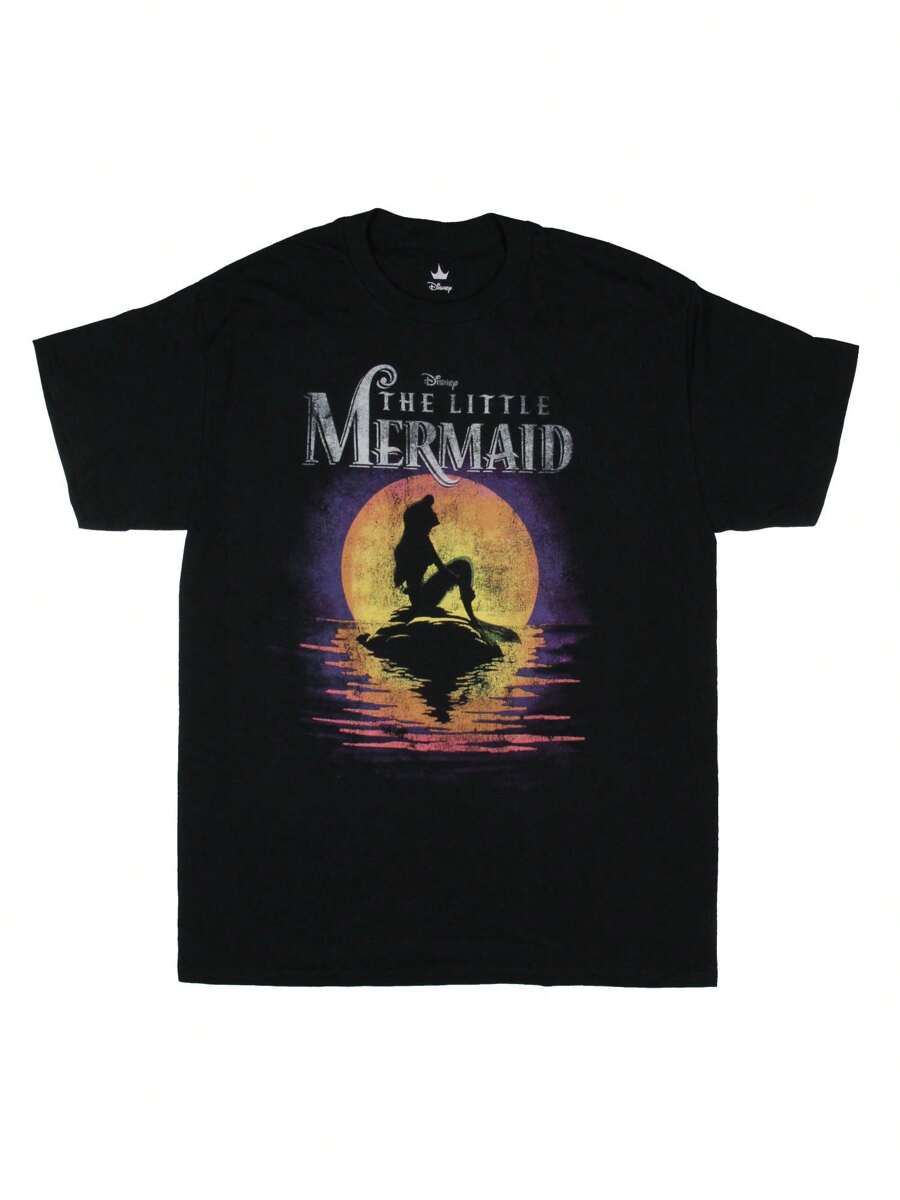 Disney Men's The Little Mermaid Sunset Silhouette Distressed T-Shirt | SHEIN USA