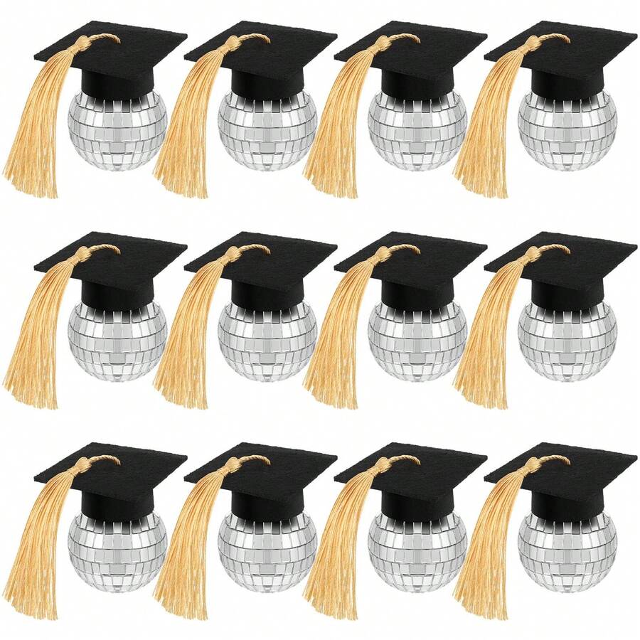 12pcs Graduation Ornaments Mirror Ball With Mini Graduation Hat Tassel ...