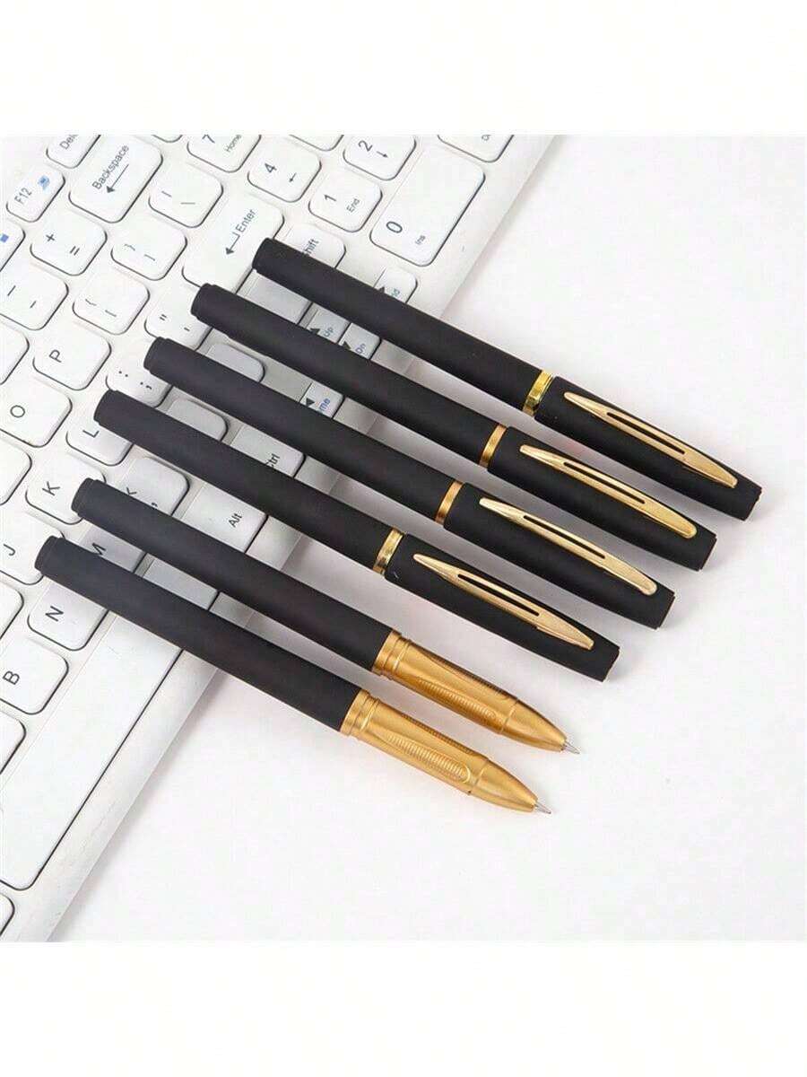 6 Large Black Gold Frosted Rod Bullet Black 0.5 Mm Neutral Pen Business ...
