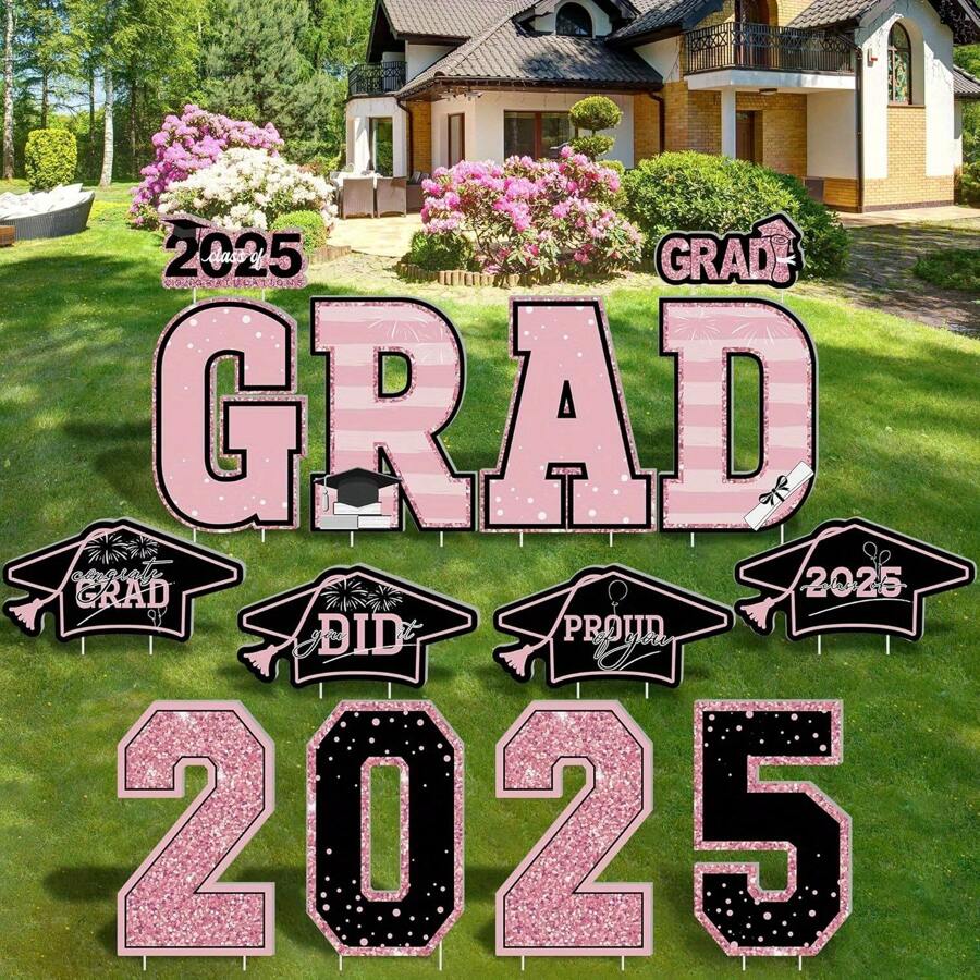Graduation Decor 14 PCS Pink Large Graduation Yard Sign,Congrats Grad ...