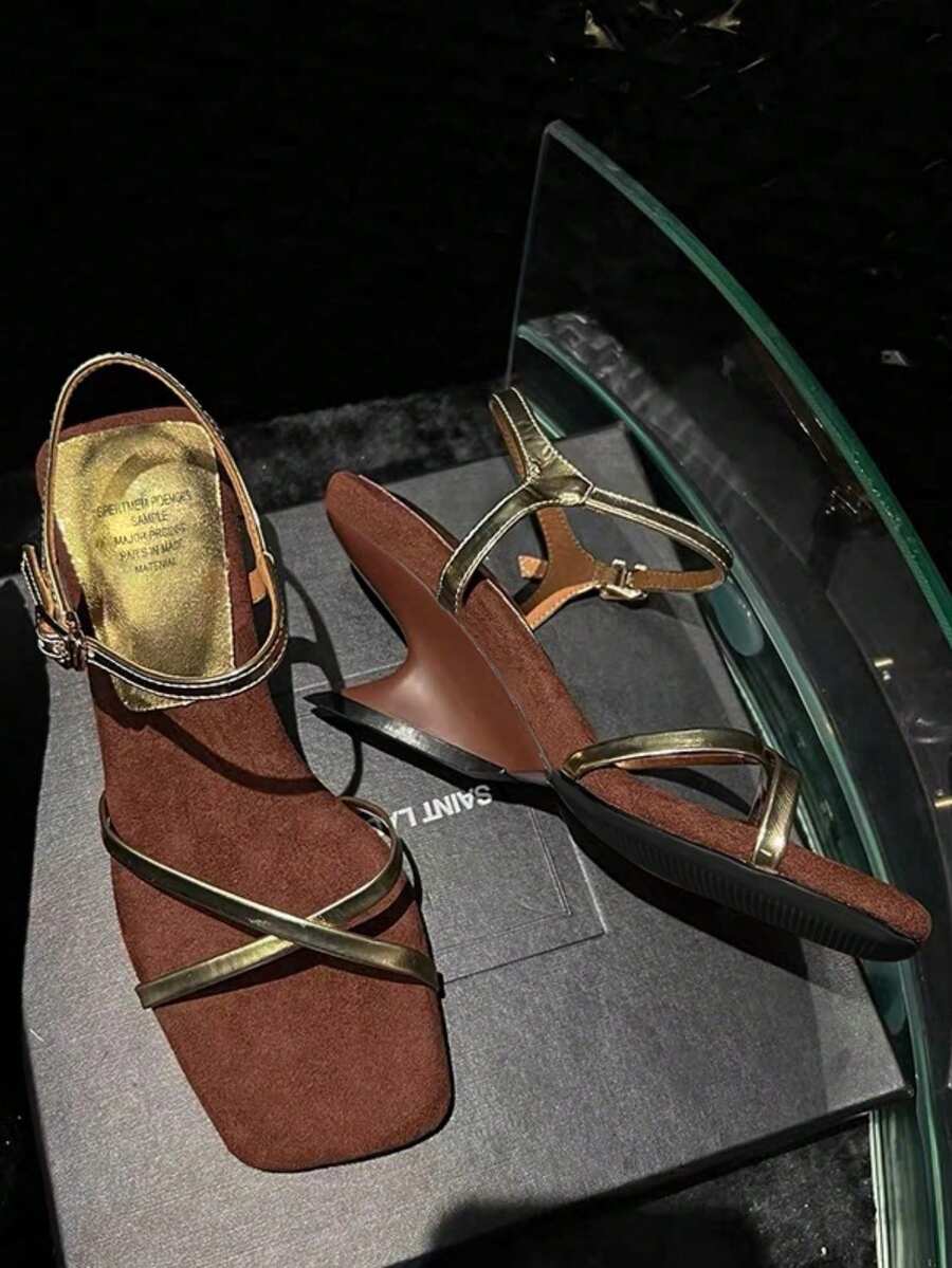 Vintage Narrow Strap Sandals, Women's Niche Design Asymmetric Platform ...