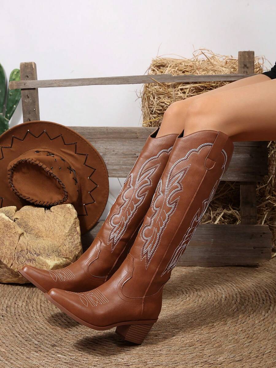 FVPFVP Botas vaqueras bordadas vintage para mujer, nuevas botas de ...