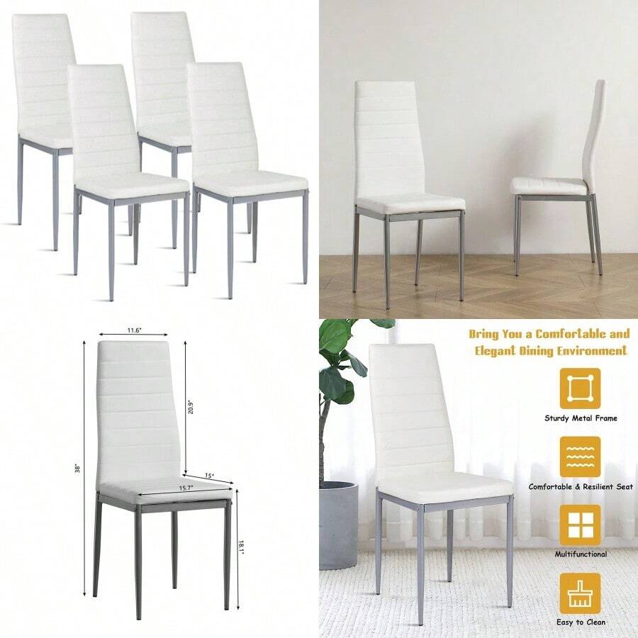 Dining Chairs Set Of 4 Kitchen High Back Dining Room Chair With Metal ...