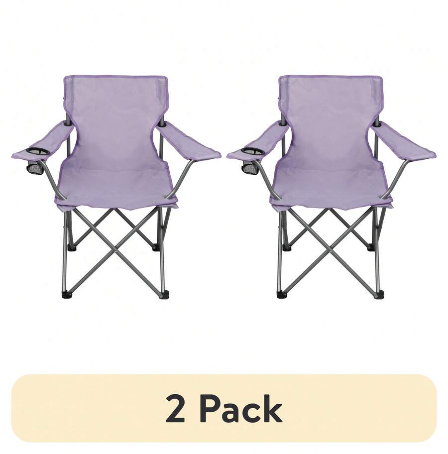 (2 Packs) Basic Quad Folding Camp Chair With Cup Holder, Lavender ...