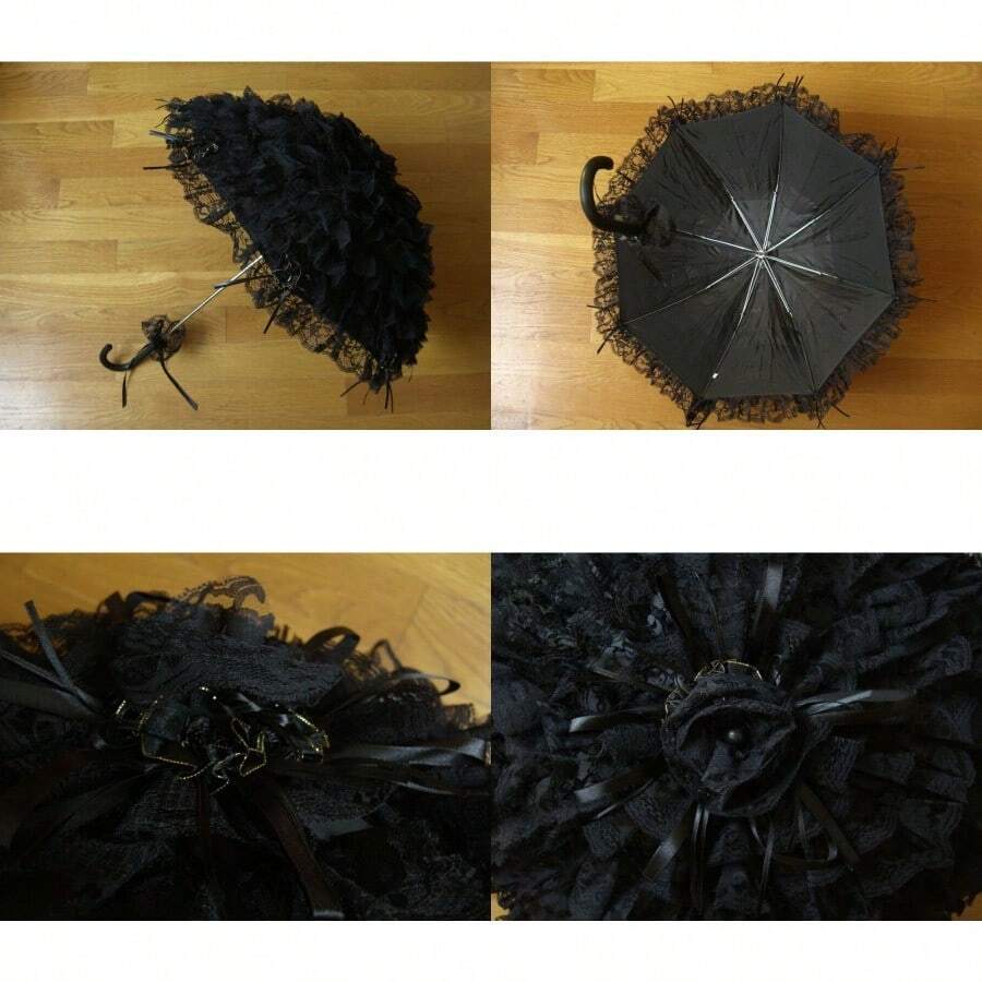 BLACK ROSE Gothic Lolita Layer Lace Umbrella Parasol EGL Punk Victorian ...
