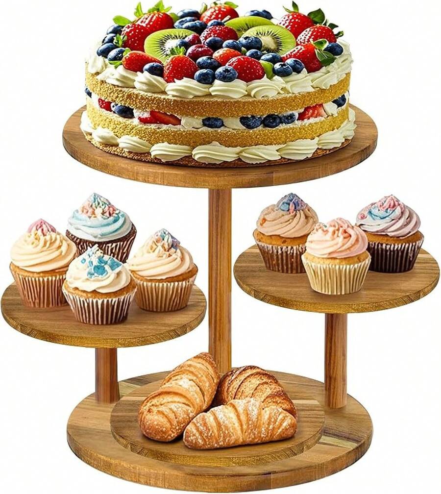 4 Tier Cupcake Stand, Farmhouse Wood Cake Stand With Tiered Tray Decor ...
