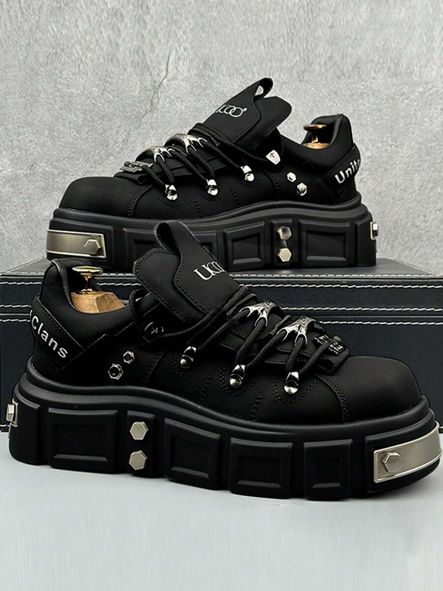 Fashionable Punk Style Men's Derby Shoes With Thick Platform, Metal ...