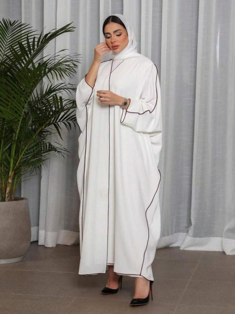 Arabic Clothing- Contrast Binding Open Front Abaya Without Hijab ...