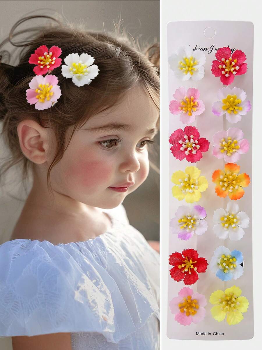20pcs/Set Baby Girls Candy Color Random Flower Cute Princess Small ...