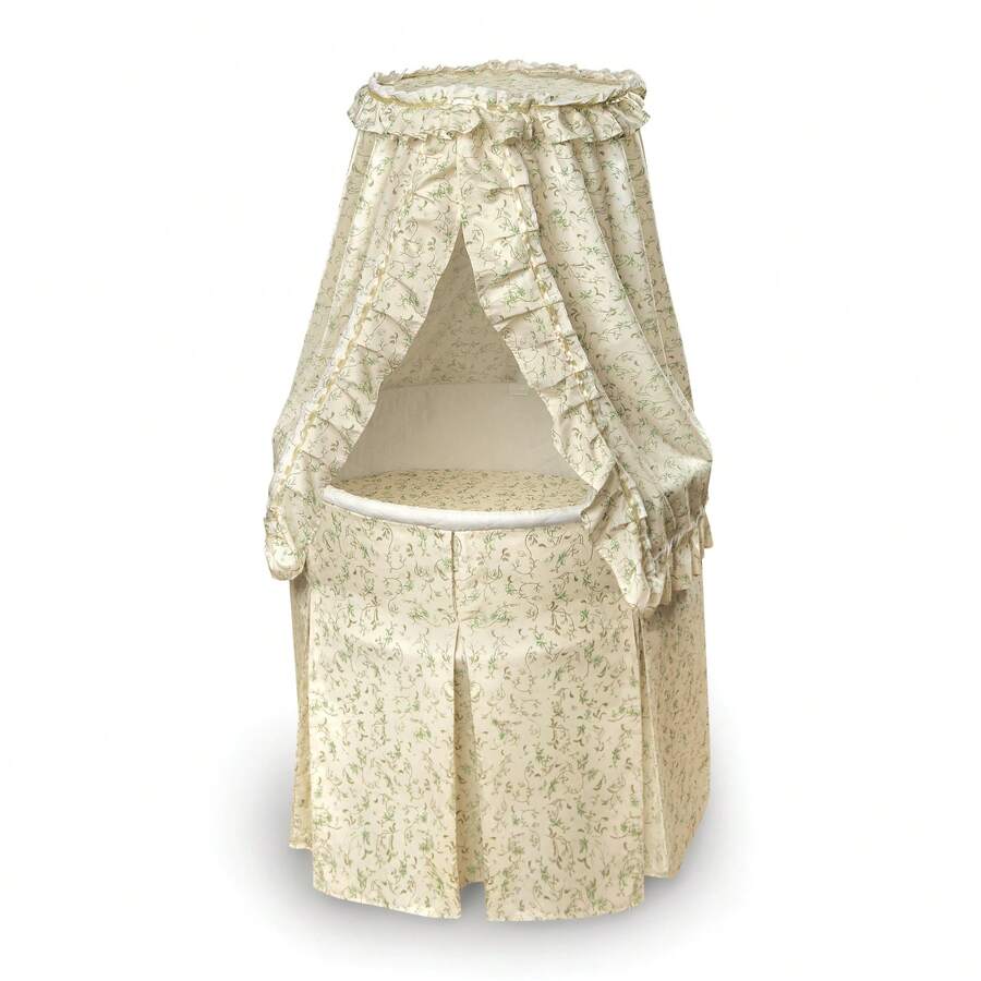 Empress Round Bassinet With Canopy - White Bedding With Gingham Belts ...