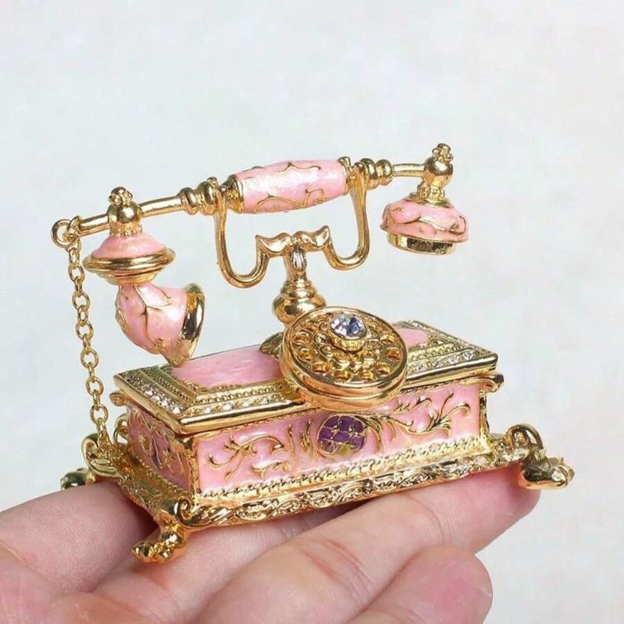 2.75in Pink Telephone Figurine Jewelry Box, Pink Telephone Trinket Box ...