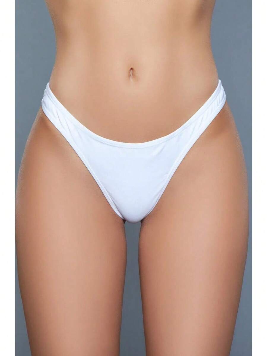 Women's Solid Color High Cut Bikini Bottom Low Waist Cheeky Thong Swim Briefs Beachwear | SHEIN USA