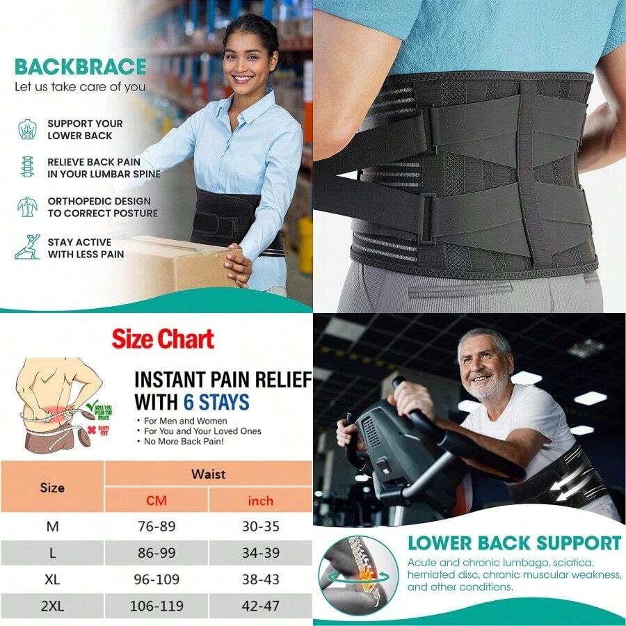 Lower Back Brace Lumbar Support Waist Belt For Pain Relief Posture ...