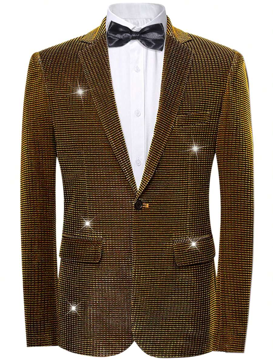 Men's Shiny Tuxedo Blazer Disco Prom Party Wedding Metallic Dinner Suit ...