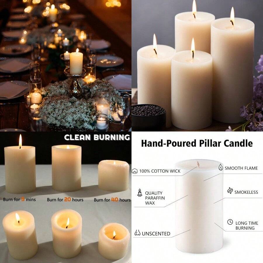 Unscented Pillar Candles Set Of 6 Ivory 2.8x4 Ivory6pcs | SHEIN USA