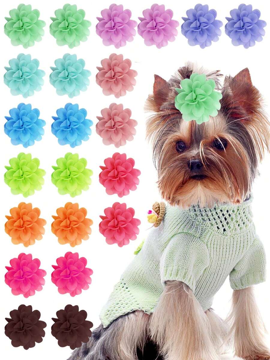 12Pcs Random Color Cute Flower Dog Hair Bows Cute Hair Clips Adorable ...