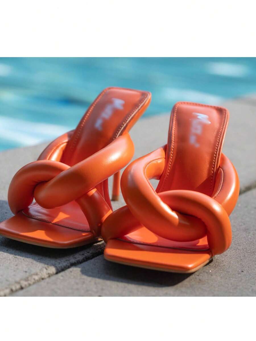 Summer Orange Puffer Mules Nora Women's Mules Summer Shoes Fashionable ...