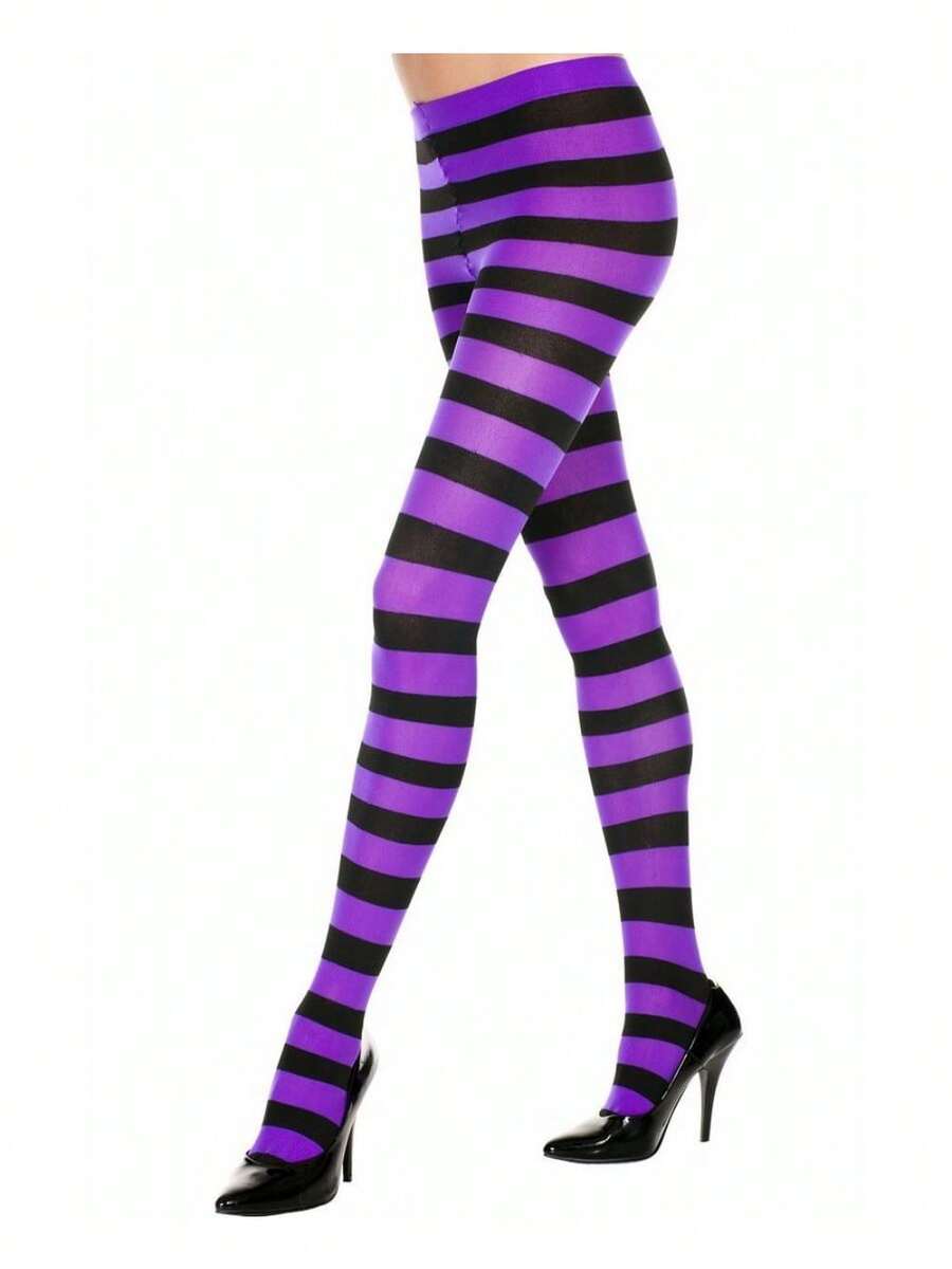 Women's Red And Black Striped Tights With High-Waisted Faux Leather ...