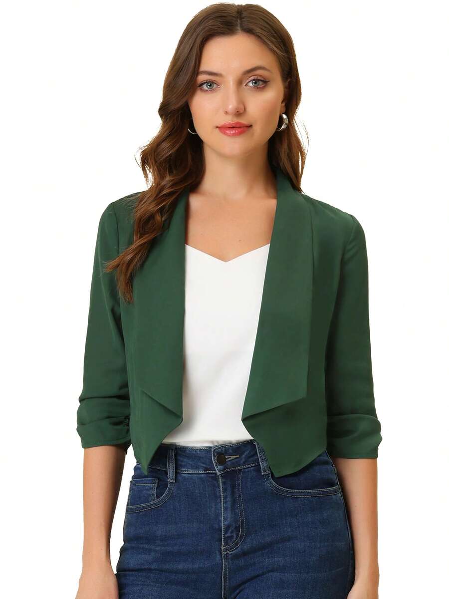Women's 3/4 Ruched Sleeve Shawl Lapel Thin Lightweight Open Front ...