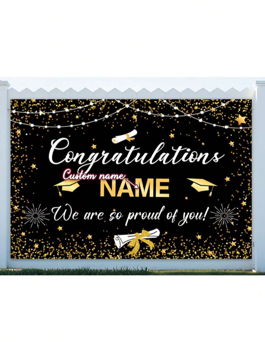 1pc Customizable Graduation Party Banner With Shiny Mortarboard & Star ...