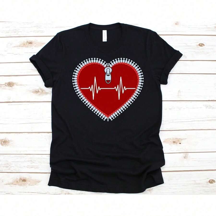 Zipper Heart Heartbeat Shirt, Heart Warrior Shirt, Open-Heart Surgery Survivor, Coronary Artery ...