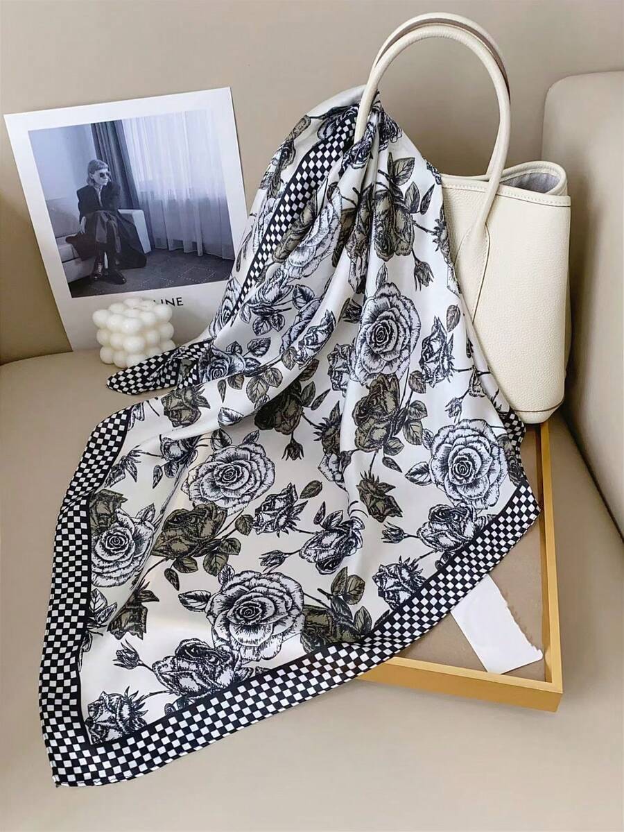 1pc Women Bandana Luxury Chain Print 70*70cm 100% Silk Bandana Scarf ...