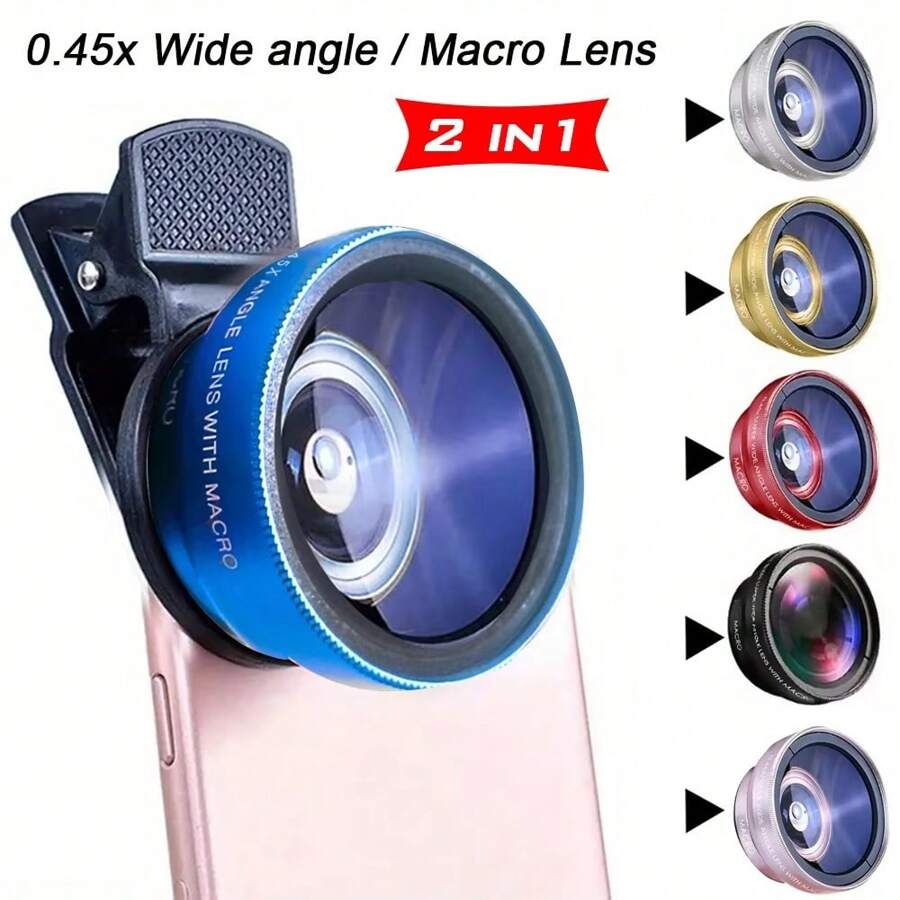 2 IN 1 Mobile Phone Lens Universal Clip 37mm Camera Lens 0.45x 49uv Super Wide-Angle + Macro HD ...