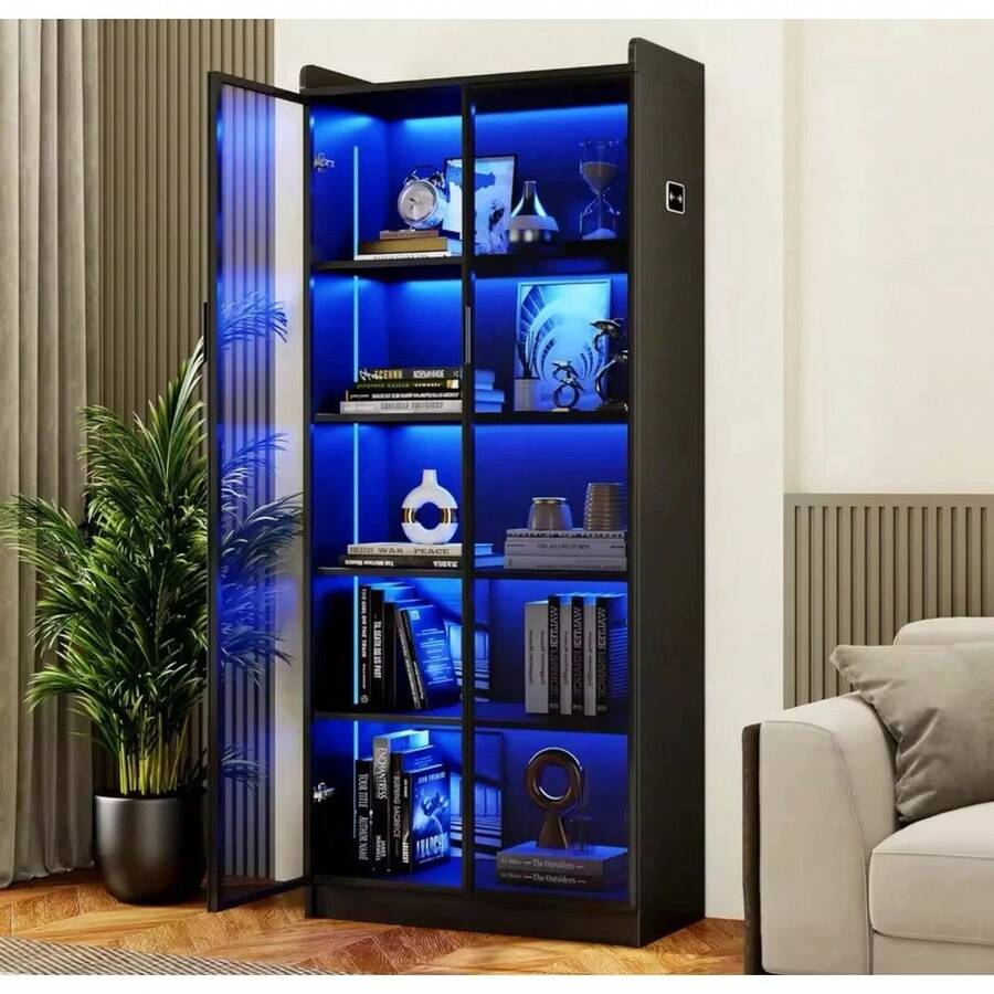 Modern LED Glass Door Lockers - Multifunctional Bookshelves And Display ...