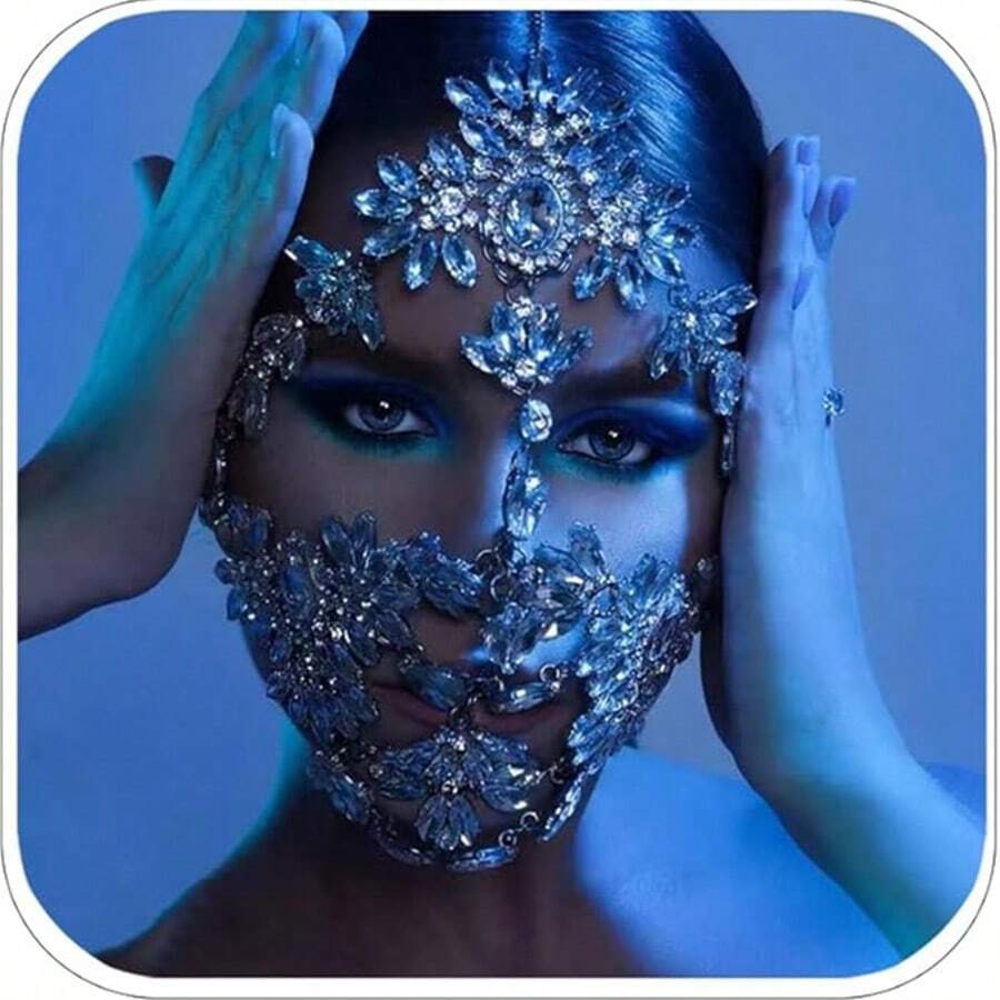 Rhinestone Masquerade Mask Full Face Jewelry For Women Mardi Gras Mask ...