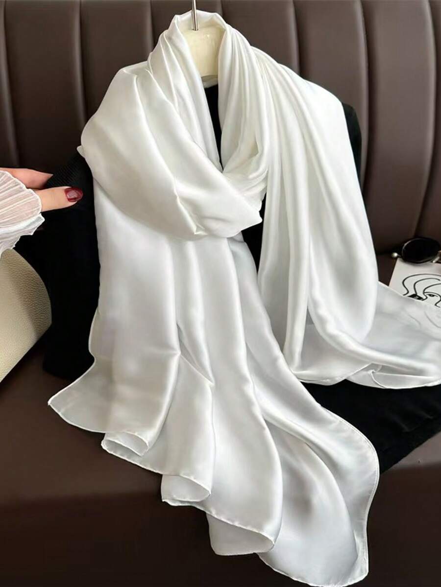 1pc New Solid Color Satin Ultra Soft Summer Sunscreen Beach Scarf ...