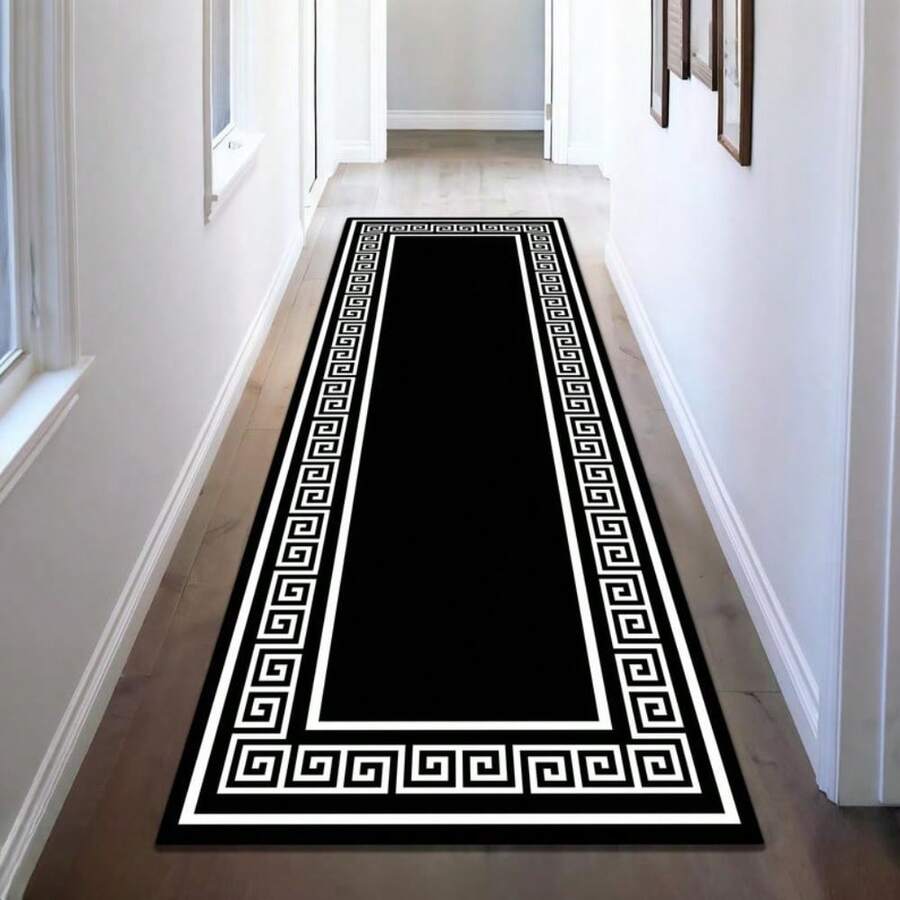 60x18in/5x1.5ft Modern Hallway Black Runner, White Framed Black Hallway ...