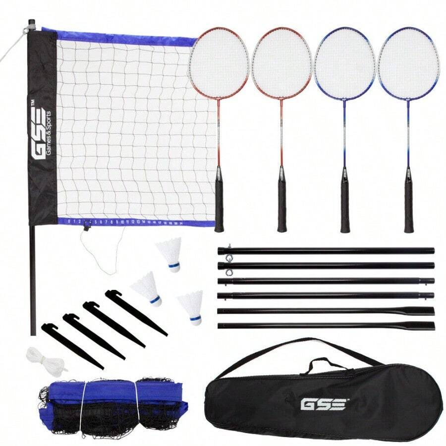 USED. Portable Badminton Complete Set. Includes Net 4 Badminton ...