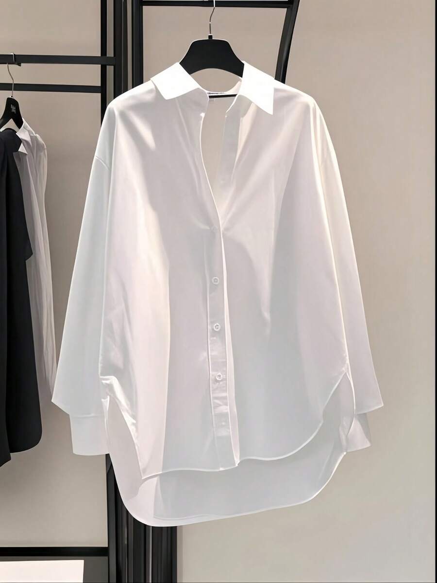 Casual Turndown Collar Long Sleeve Loose Women Shacket | SHEIN USA