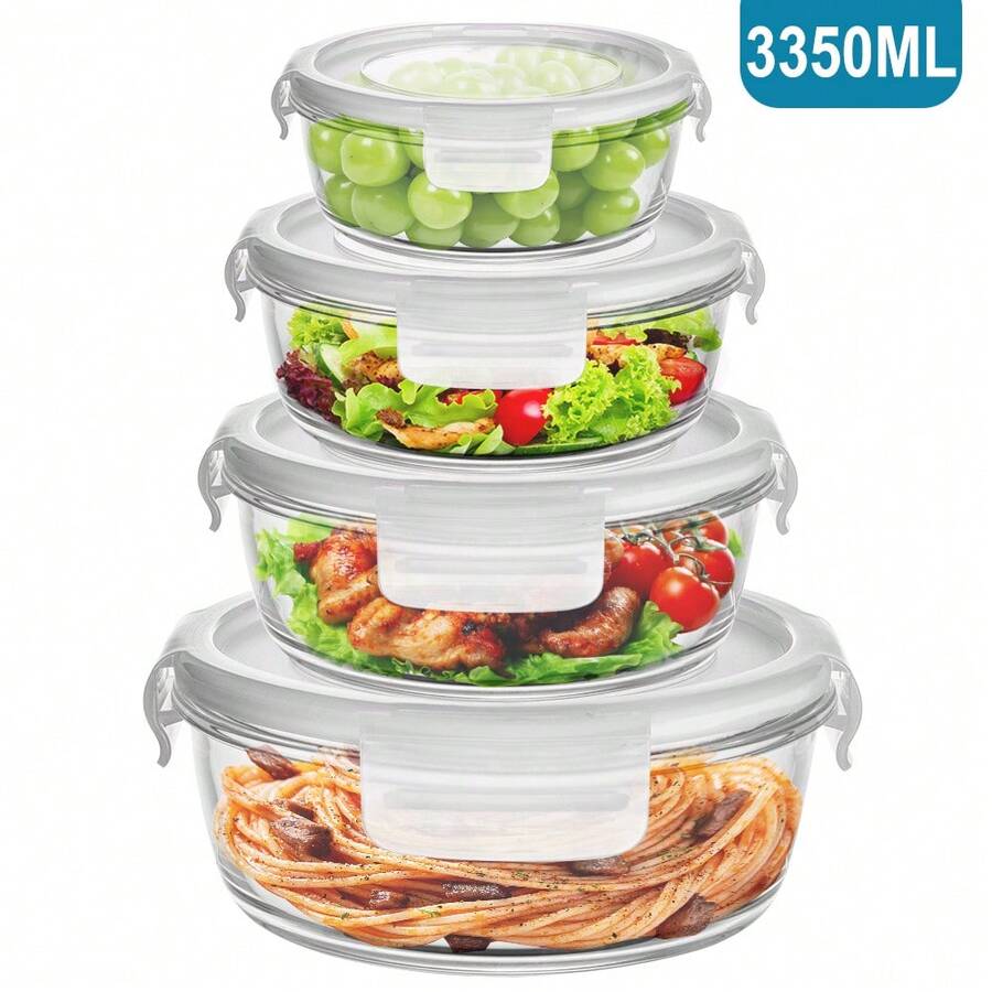 4PACK Round Extra Large Capacity Glass Meal Prep Containers, Glass ...