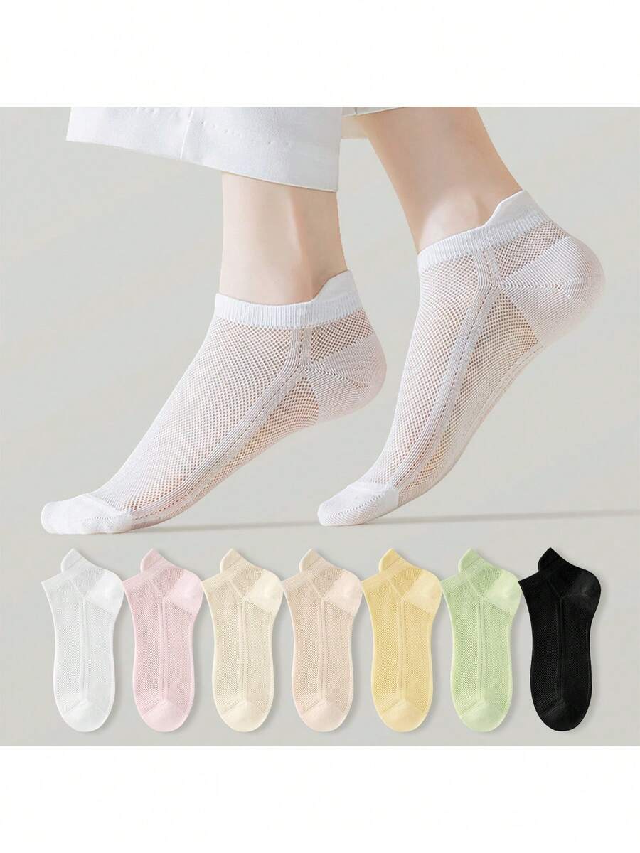 7pairs Solid Mesh Ankle Socks | SHEIN USA