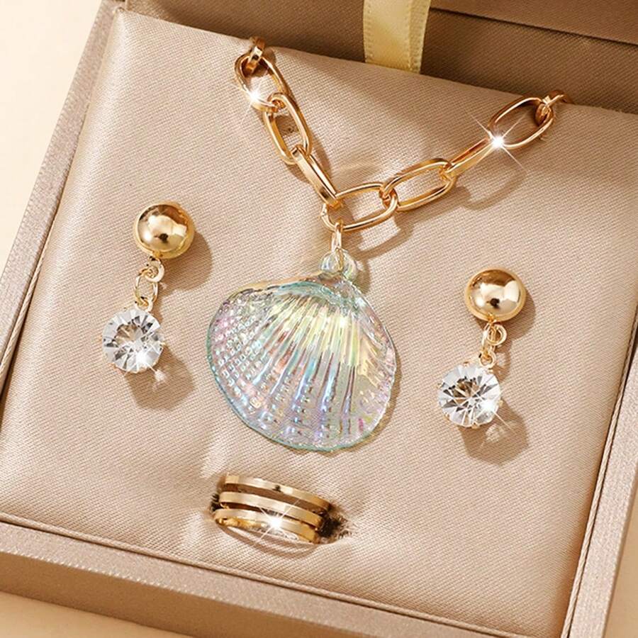 4pcs/Set Women's Fashion Bohemian Imitation Shell Beach Resort Jewelry ...